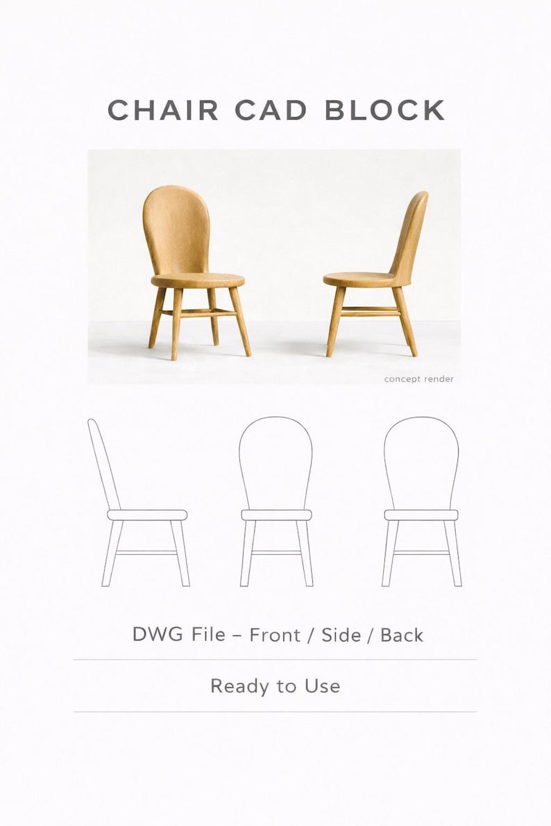 Chair CAD Block DWG | Front Back Side Views | Autocad Furniture Block ...