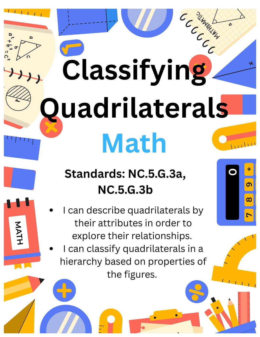 Classifying Quadrilaterals Math Activity | 5th Grade NC Standards Test ...