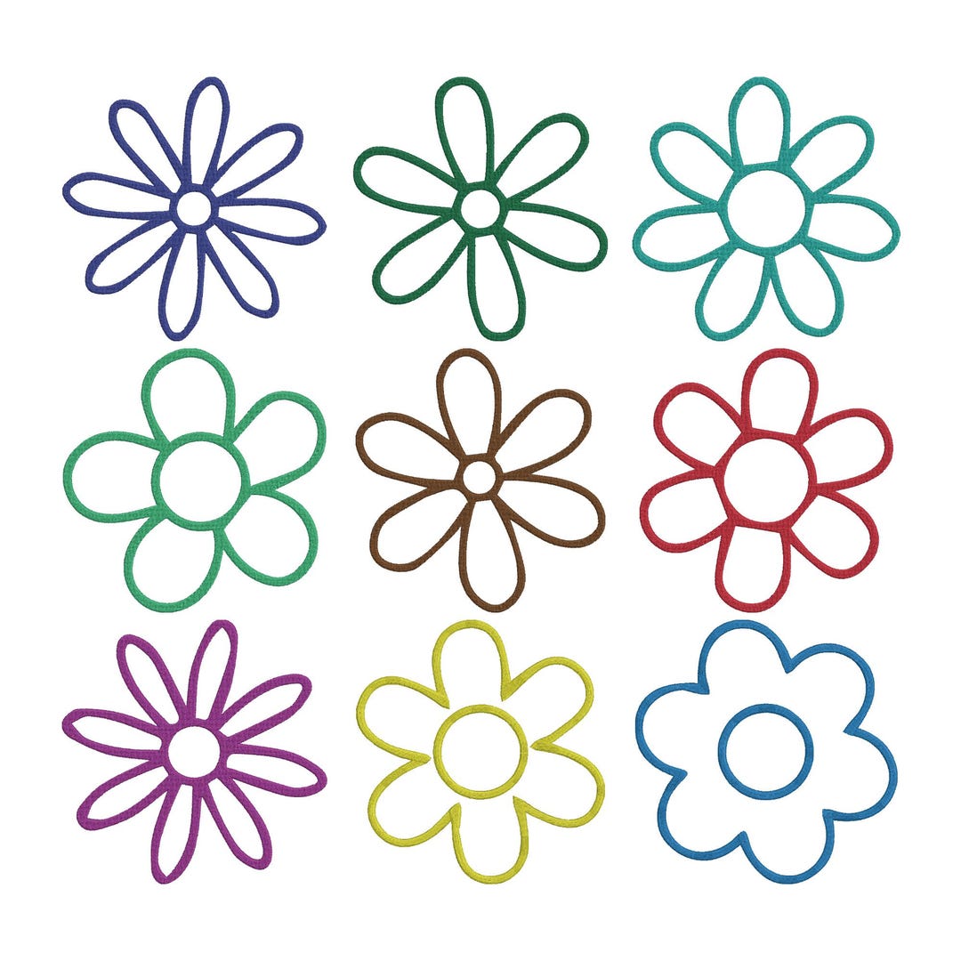 Flower Outline Embroidery Design Bundle, Daisy Machine Embroidery File ...