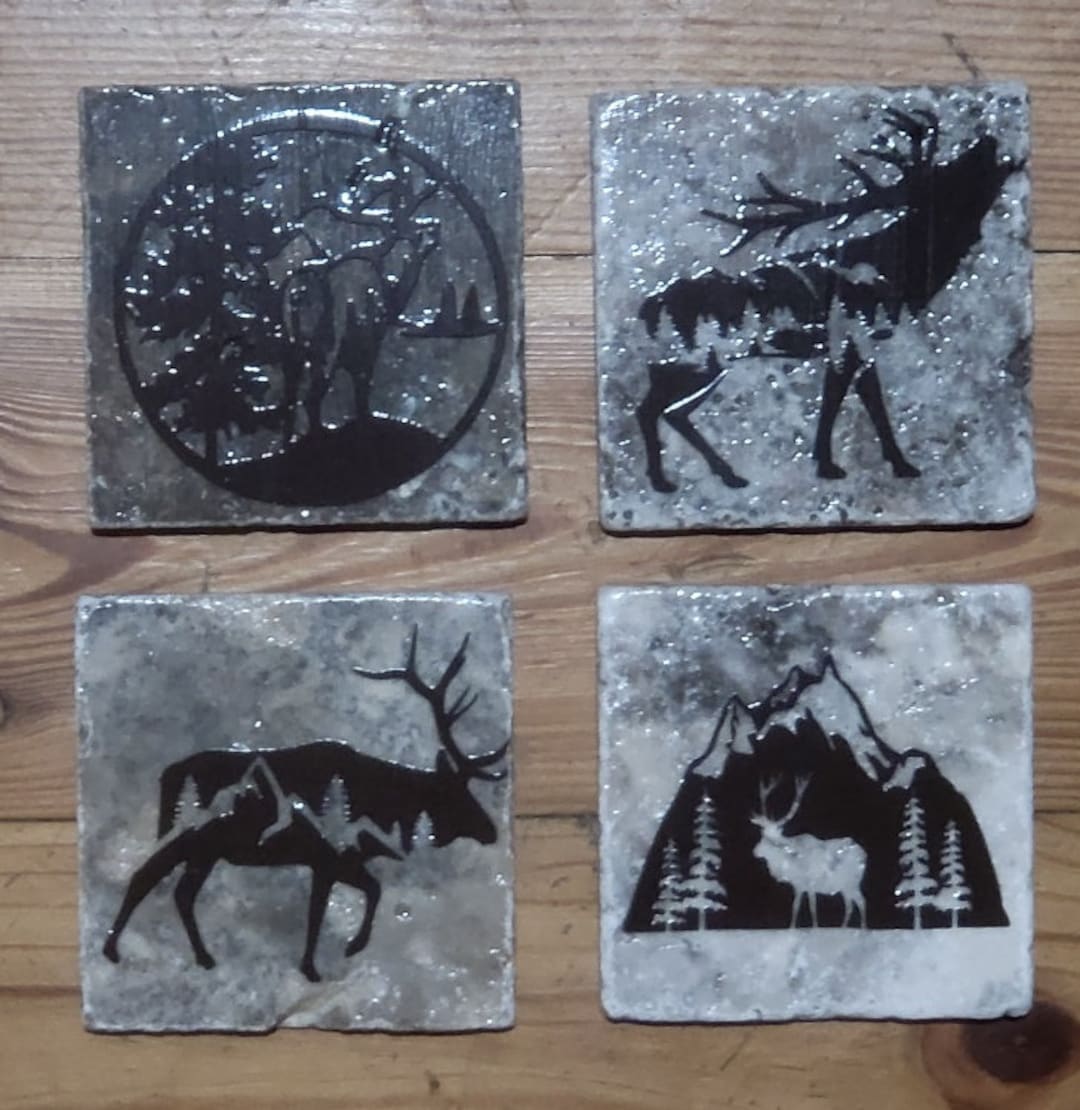Elk Themed Natural Stone Coasters - Etsy