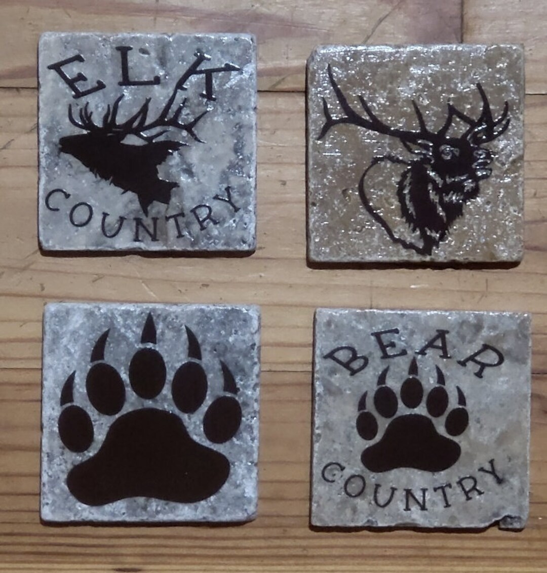 Elk Country Bear Country Natural Stone Coasters - Etsy