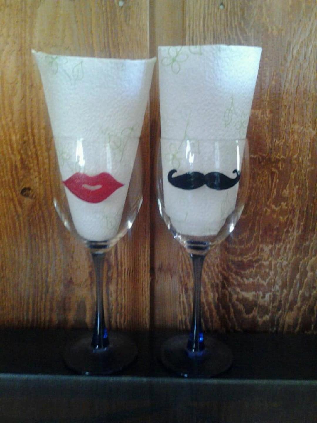 Hand Painted Mustache and Lips Wine Glass Set - Etsy