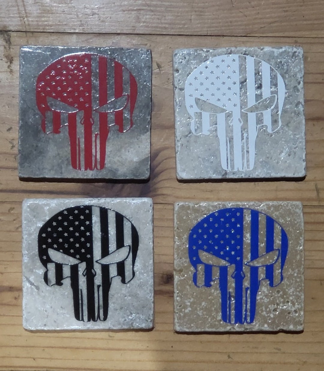 Red White Blue Black Punisher Antler Flag Natural Stone Coasters - Etsy