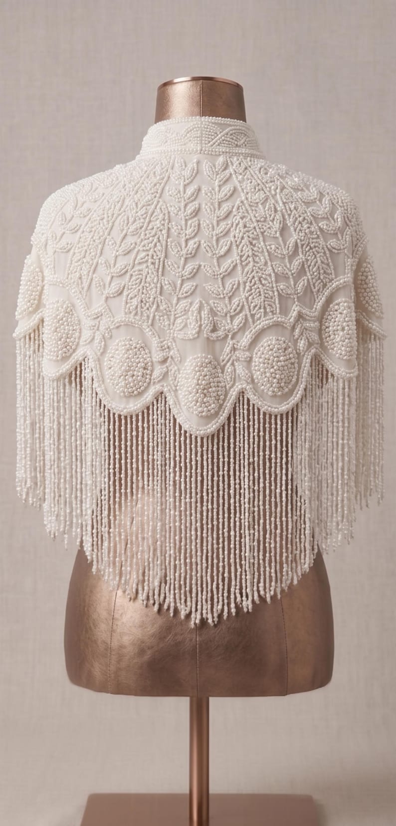 White Pearls Beaded Fringe Bridal Cape, Gothic Wedding Cover up Shrug ...