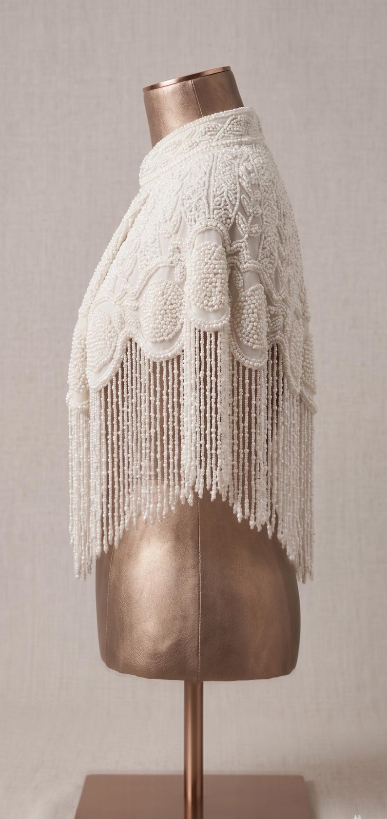 White Pearls Beaded Fringe Bridal Cape, Gothic Wedding Cover up Shrug ...