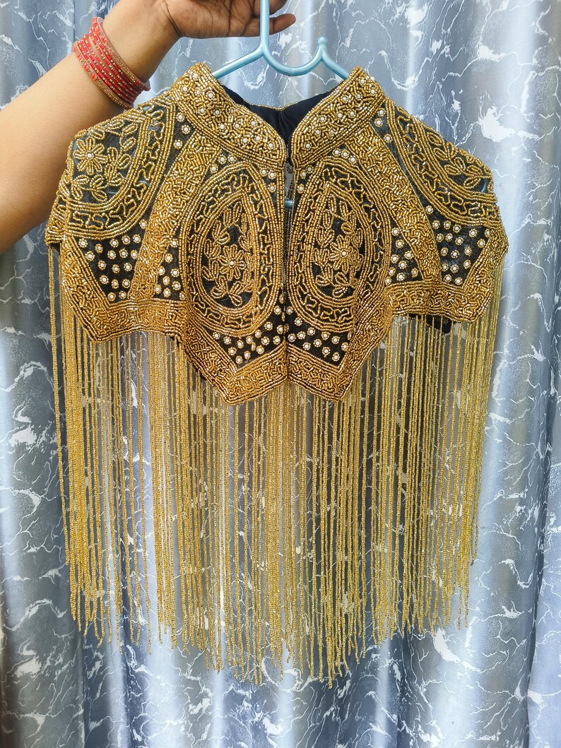 Gold Fringe Capelet, Boho Bridal Shoulder Cape, Indian Beaded Cape ...