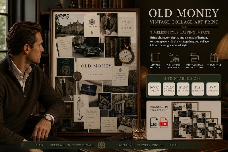 Old Money Collage Print, Vintage Preppy Fashion Wall Art (digital ...