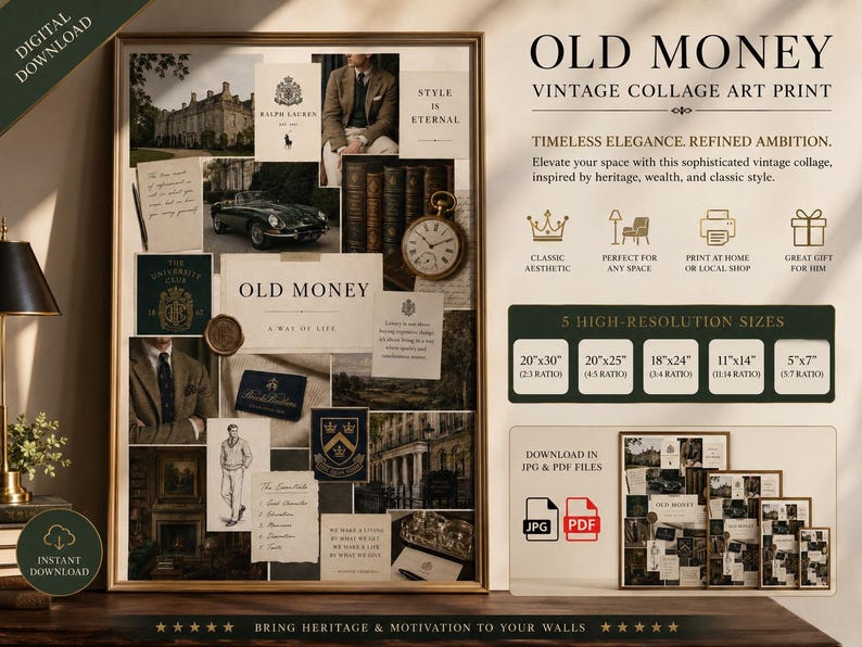 Old Money Collage Print, Vintage Preppy Fashion Wall Art (digital ...