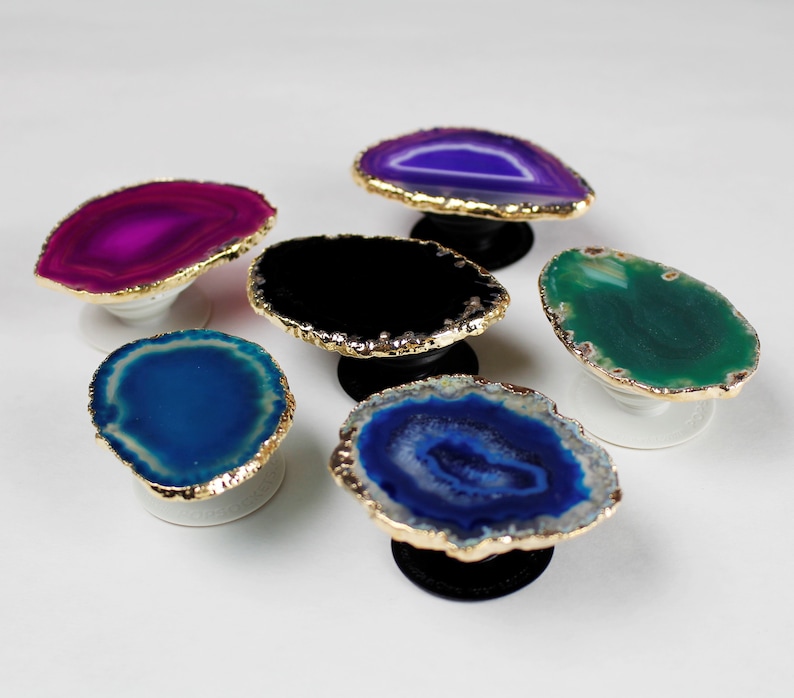 Customized Pop Sockets GREEN With Gold / Copper Plated Gemstone Pop Out ...