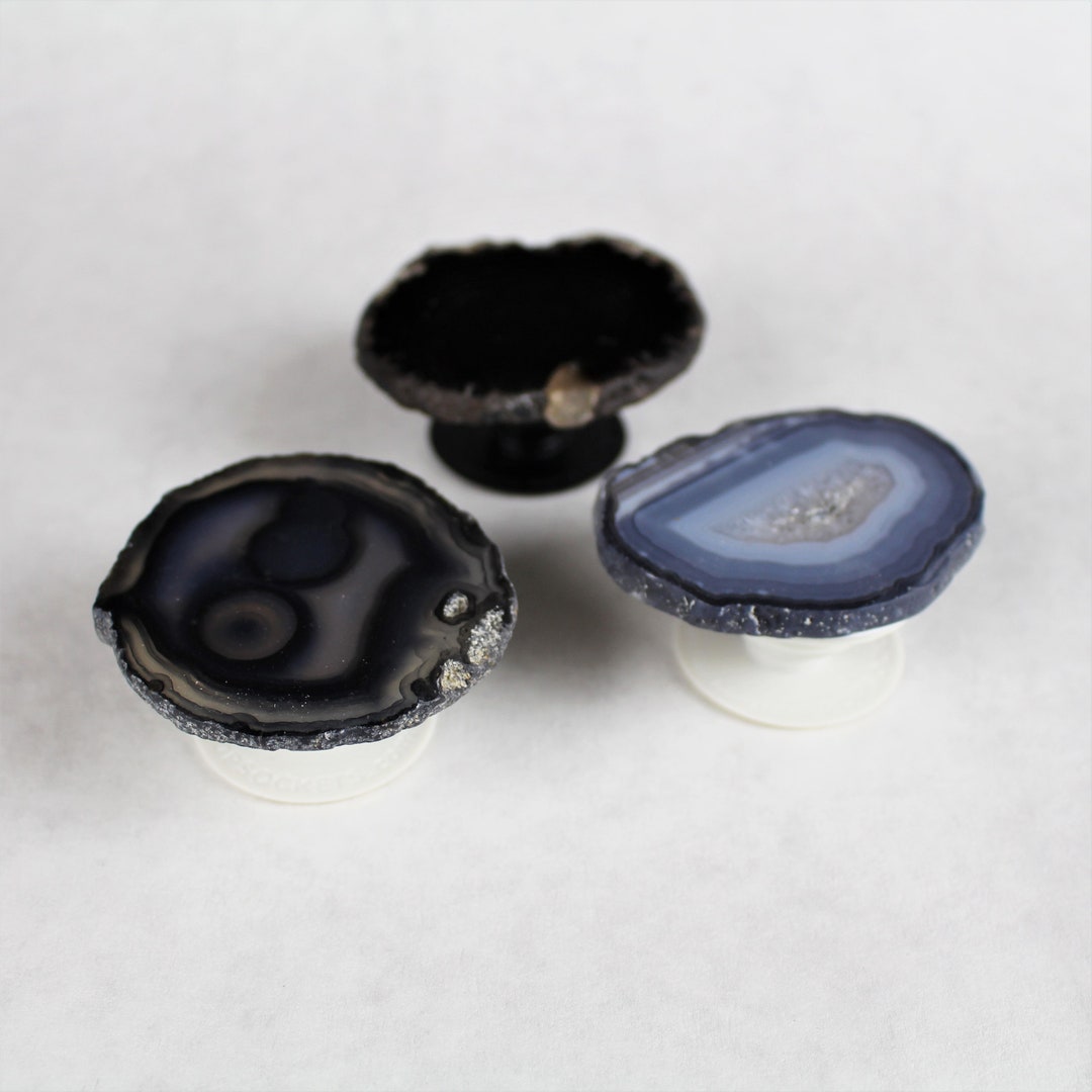 Customized Pop Sockets Agate BLACK or GRAY Colors Natural Edge Gemstone ...