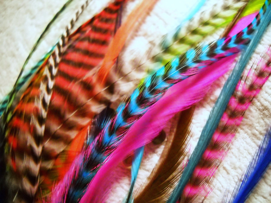 20 Long Thick Fuzzy Feather Hair Extensions Feathers Wholesale Grizzly ...