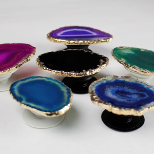Customized Pop Sockets GREEN With Gold / Copper Plated Gemstone Pop Out ...