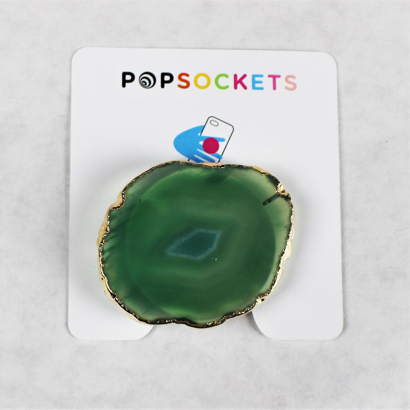 Customized Pop Sockets GREEN With Gold / Copper Plated Gemstone Pop Out ...