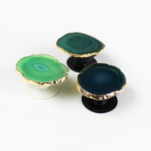 Customized Pop Sockets GREEN With Gold / Copper Plated Gemstone Pop Out ...