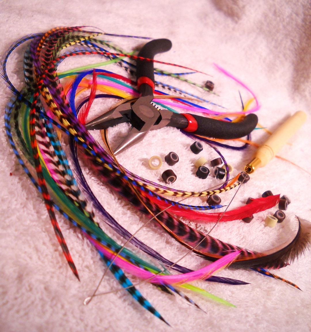 25ct 8-11" Hair Kit Feather Extensions How to Do Kit With All Tools and ...