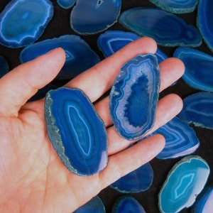 2-3" BULK Agate Slices Dark Blue Polished Dyed Slabs With Solid Centers Natural Gemstone Rock ...