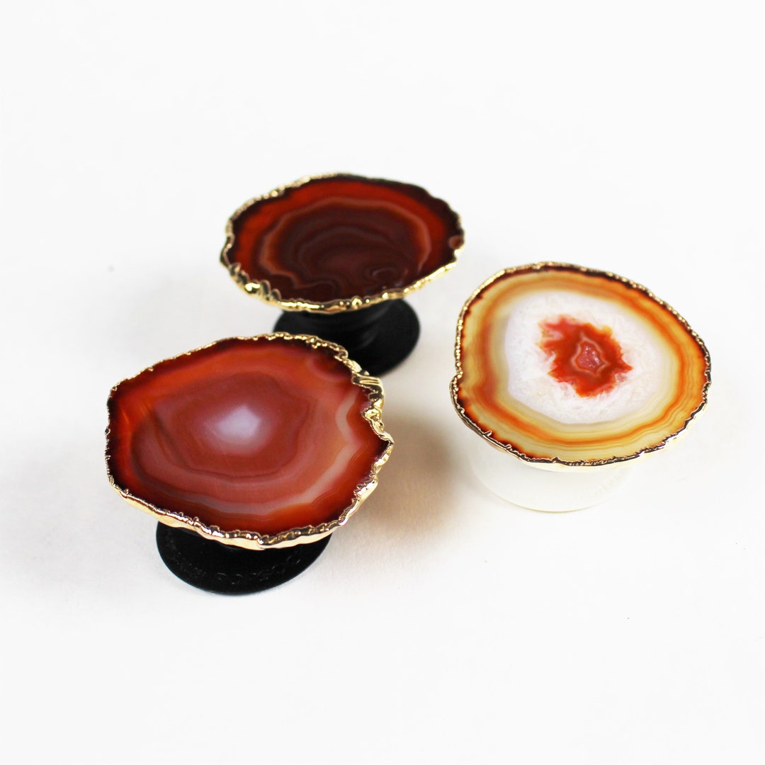 Orange, Red, or Tawny Pop Sockets Agate Copper and Gold Plated Gemstone ...