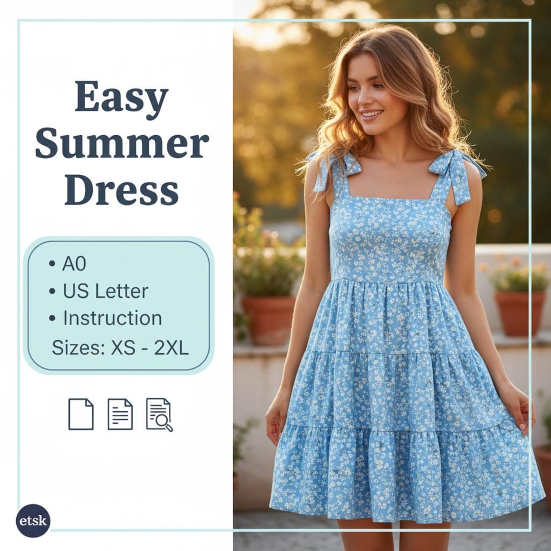 Easy Summer Dress Sewing Pattern PDF | Flowy Sundress for XS–2XL ...