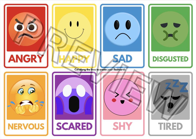 Emotions and Colors Flashcards for Toddlers | Printable Feelings ...