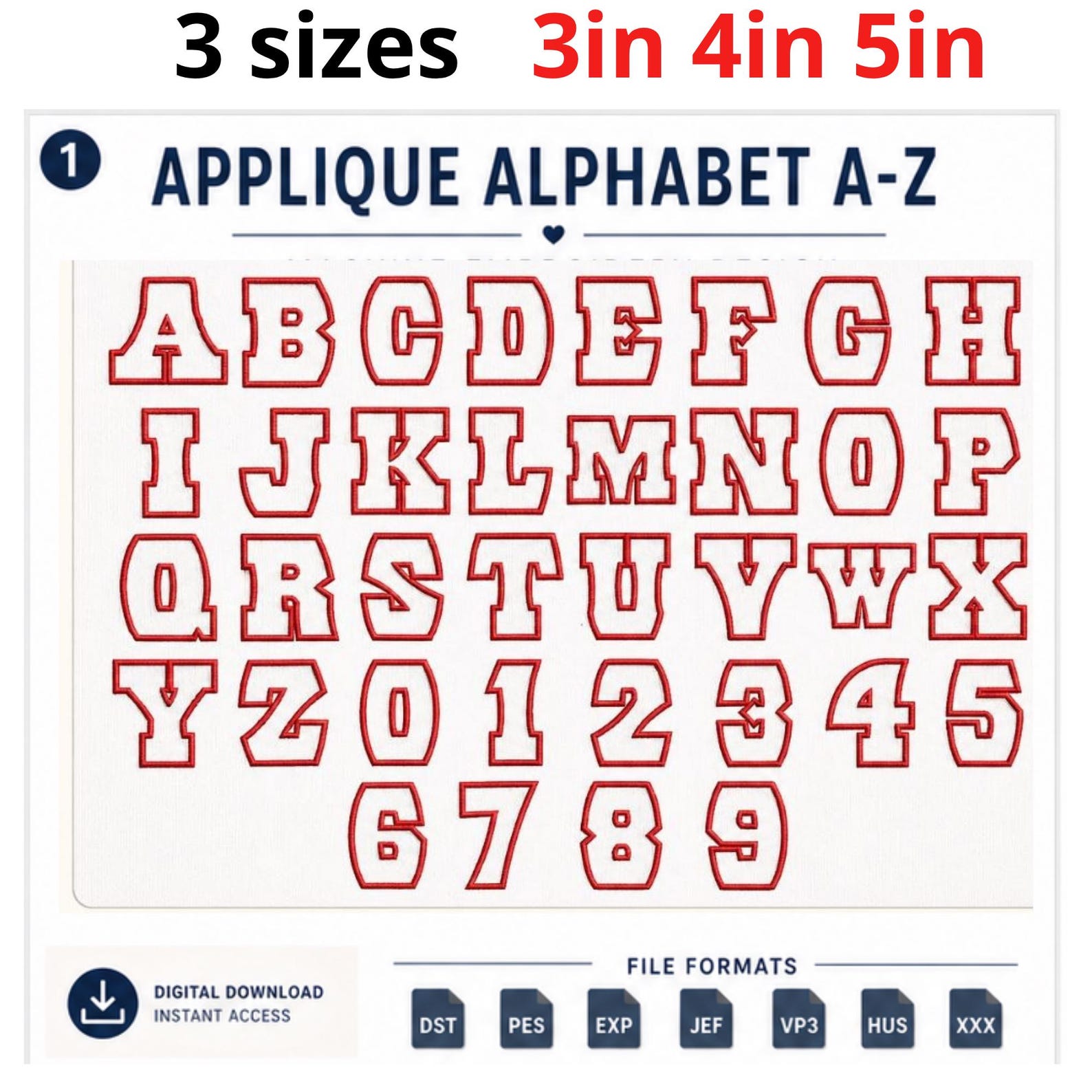 Round Rock Applique Font | Embroidery Alphabet & Numbers (3 Sizes)3in ...