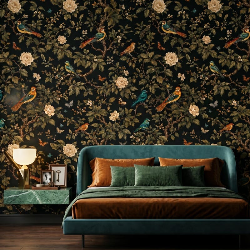 Dark Green Bird Wallpaper - Etsy