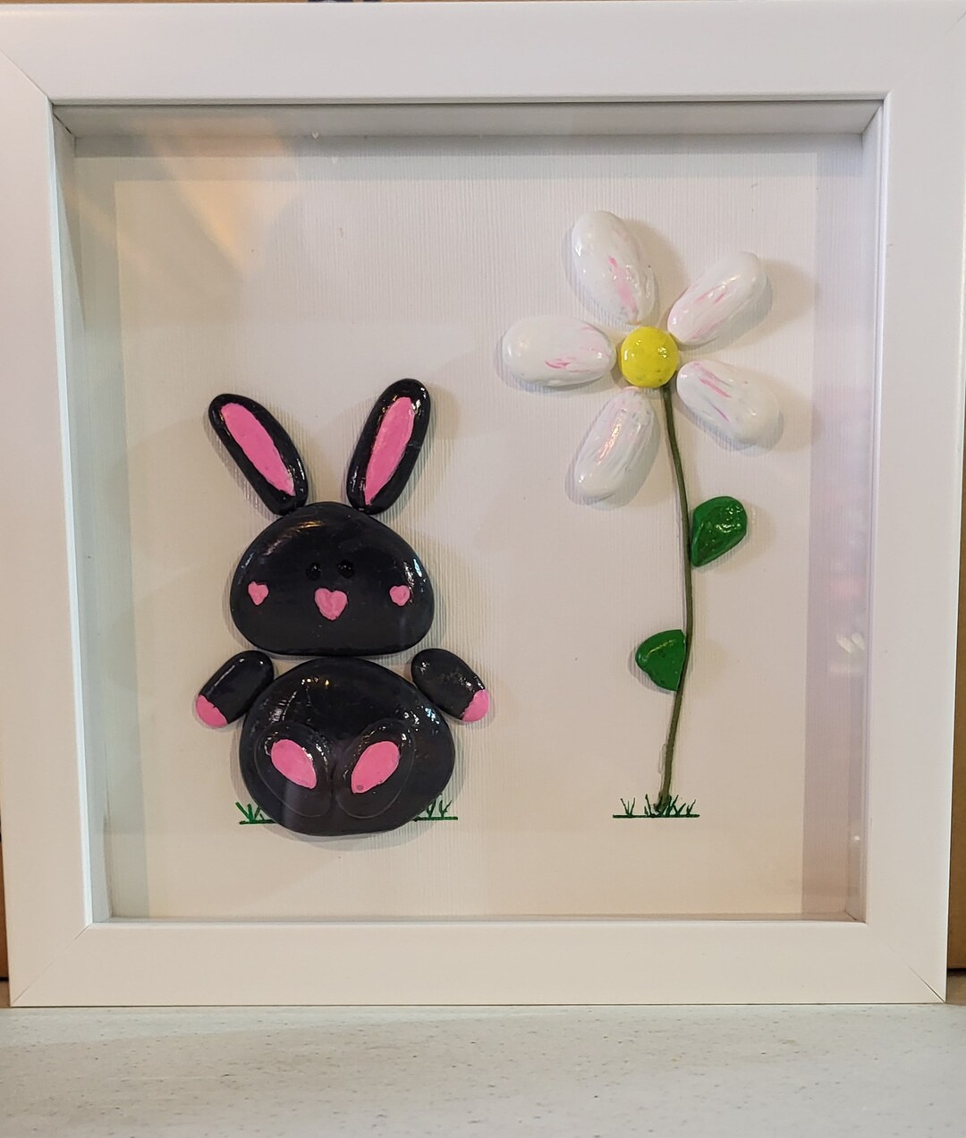 Bunny River Rock Art, River Rock Frame Art, Great for Nursery - Etsy