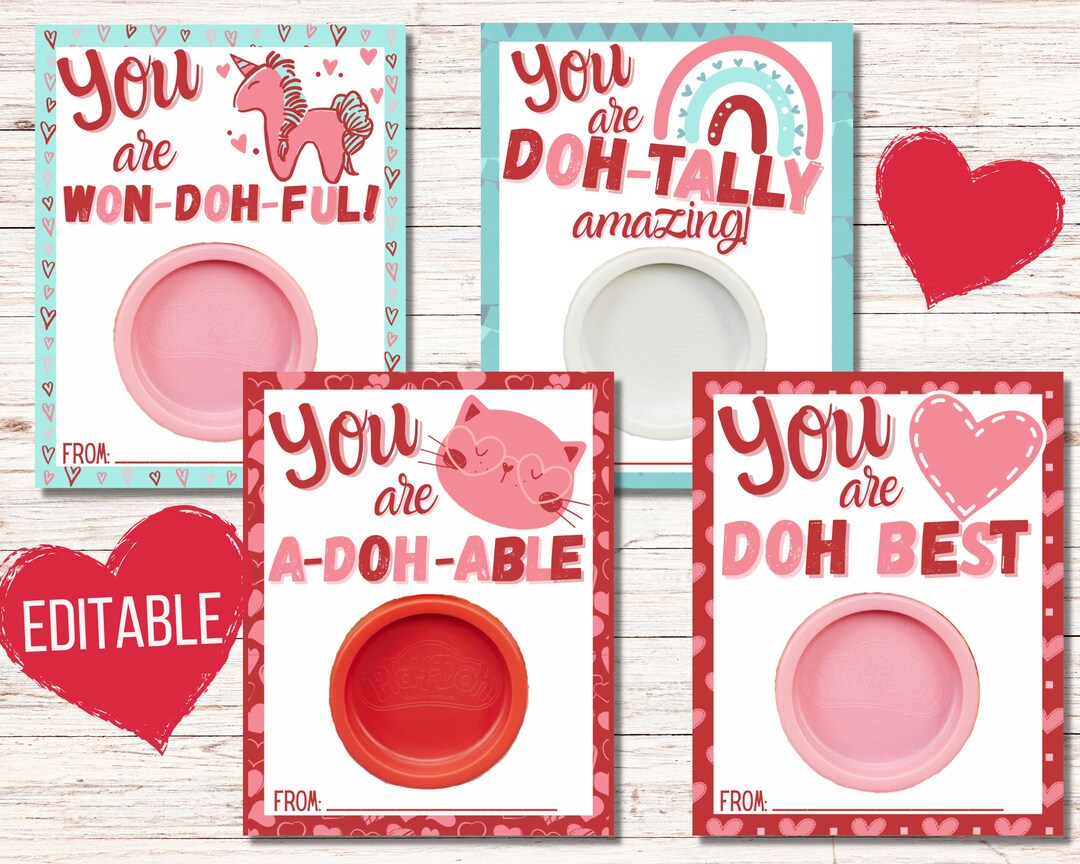 Playdoh Valentines, Valentine Class Favors, Printable Valentine Cards ...