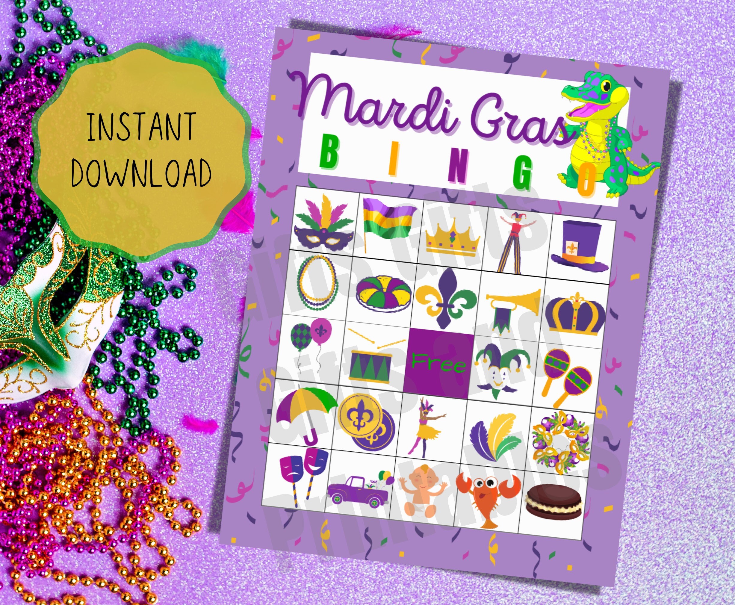 Mardi Gras Printable Bingo Game, Mardi Gras Party, Mardi Gras Games ...