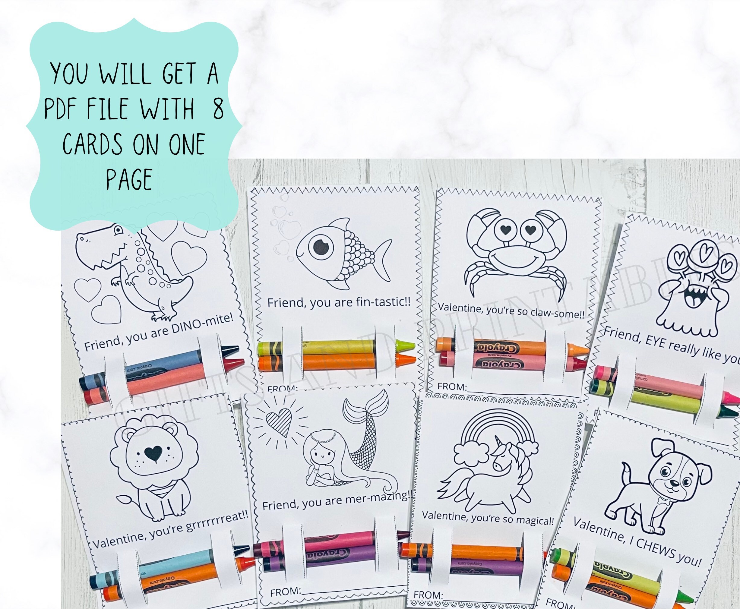 Crayon Valentines Card, Printable Valentine Cards, Coloring Valentines ...