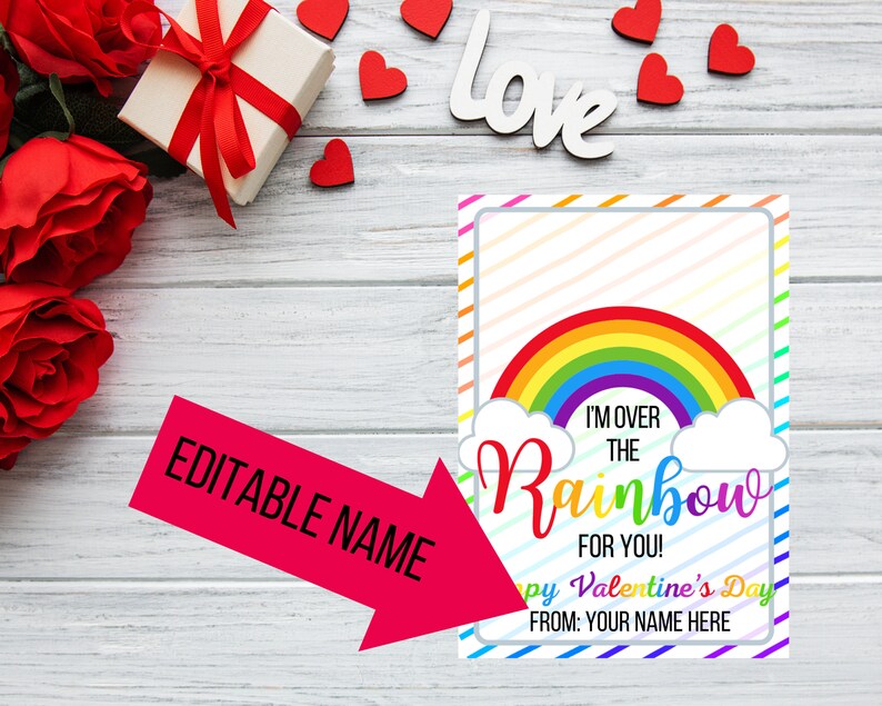 Skittles Valentines Over the Rainbow Valentines Editable Printable ...