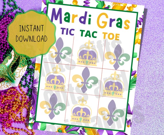 Mardi Gras Printable Tic Tac Toe Game Mardi Gras Party Mardi | Etsy