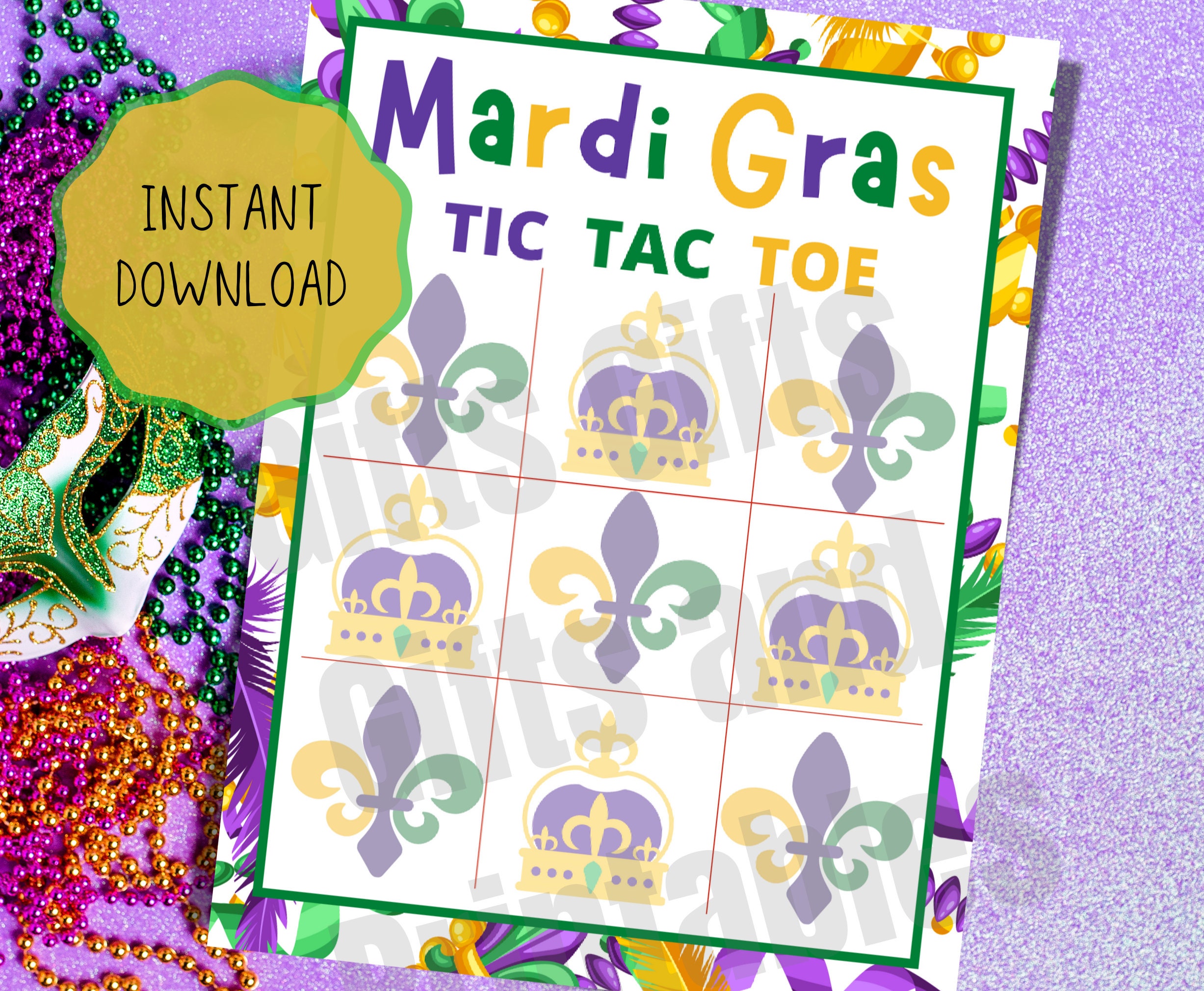 Mardi Gras Printable Tic Tac Toe Game, Mardi Gras Party, Mardi Gras ...