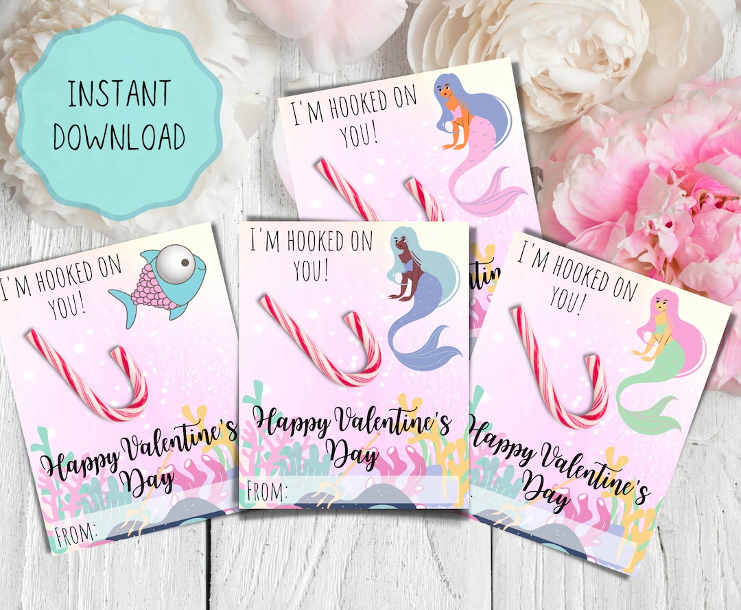 Valentines Hooked on You, Valentine Class Gift, Printable Valentine ...