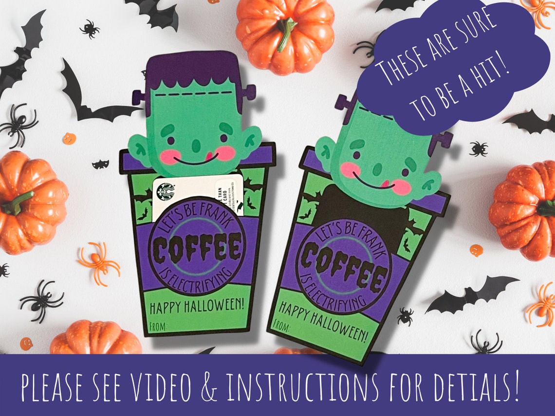 Halloween Printable Frankenstein Coffee Gift Card, Halloween Class ...