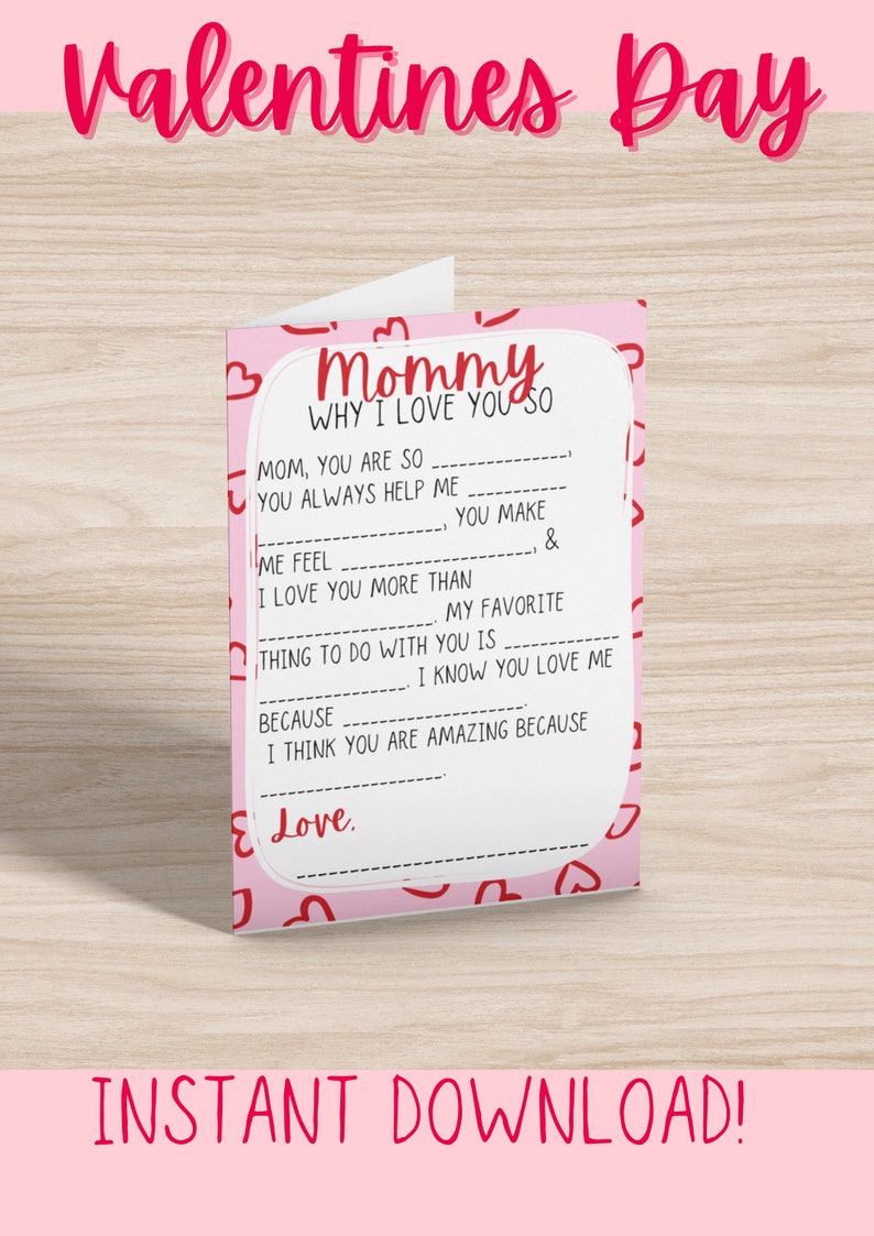 Valentine Card for Mom 5x7, Printable Card, Valentine's Day Card for ...
