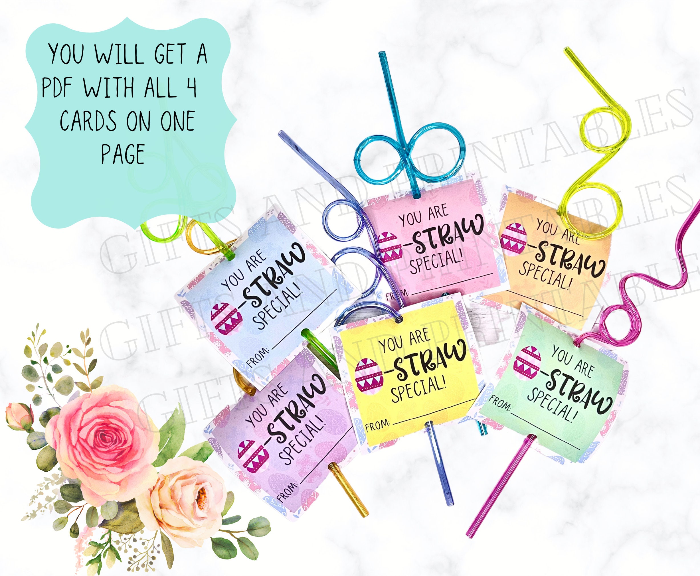 Easter Printable Straw Card Easter Class Favors Printable - Etsy