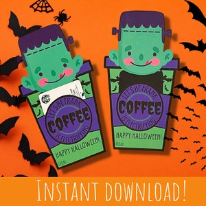 Halloween Printable Frankenstein Coffee Gift Card, Halloween Class ...