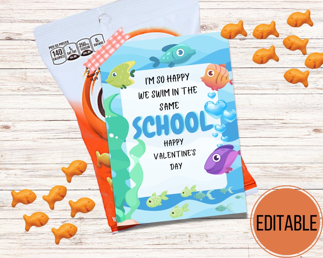 Gold Fish Valentines, Swim in the Same School Kids Valentines, Editable ...