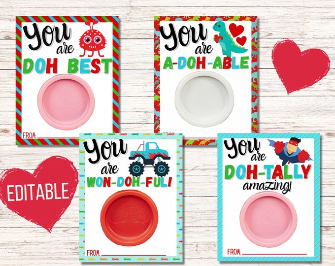 Playdoh Valentines, Editable Class Gift, Printable Valentine Cards ...