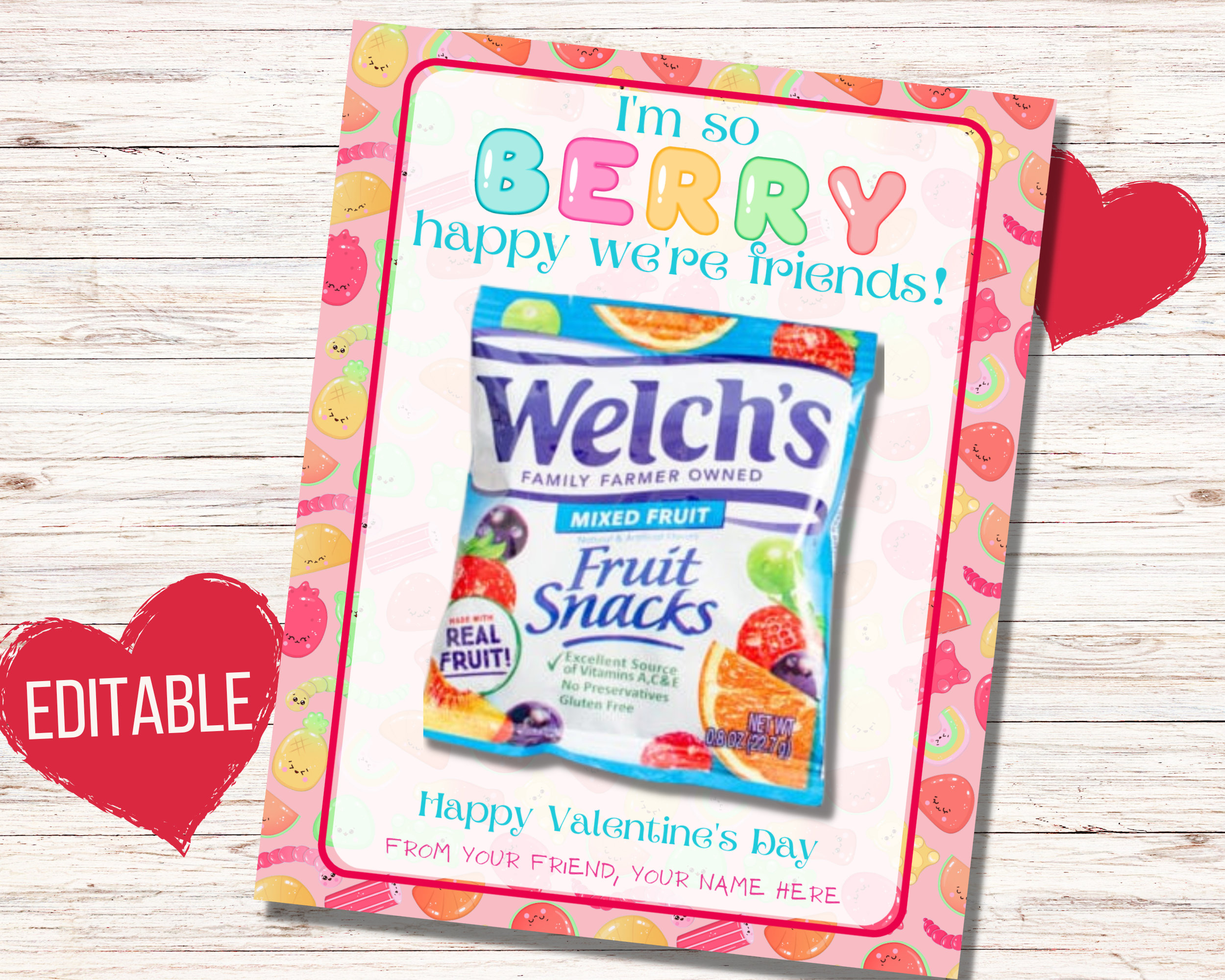 Fruit Snack Valentines, Gummie Valentine Class Favors, Kids Printable ...