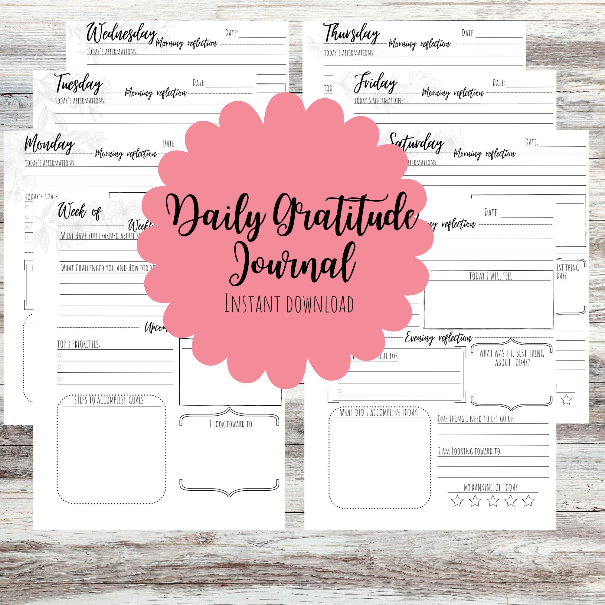 Gratitude Journal Printable, Self-care Printable, Daily Check In, Daily ...