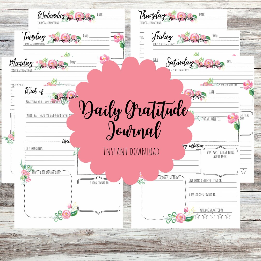 Daily Gratitude Journal Printable, Self-care Printable, Daily Check In ...