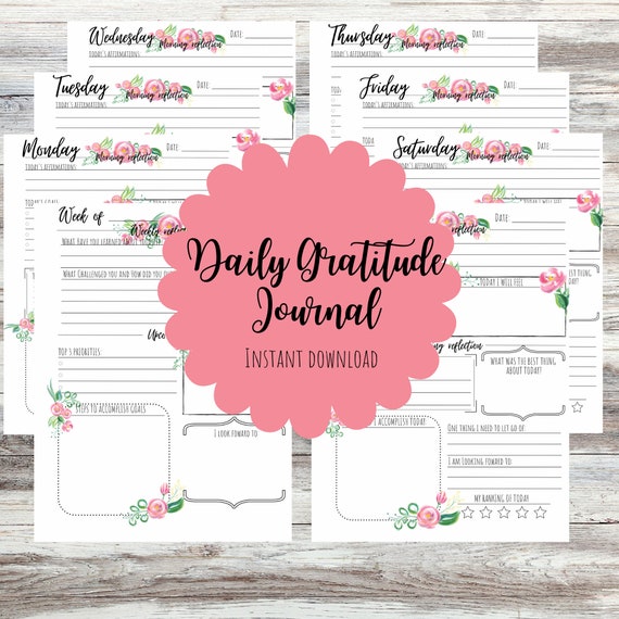Daily Gratitude Journal Printable Self-care Printable Daily - Etsy