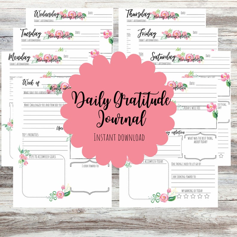 Daily Gratitude Journal Printable Self-care Printable Daily - Etsy