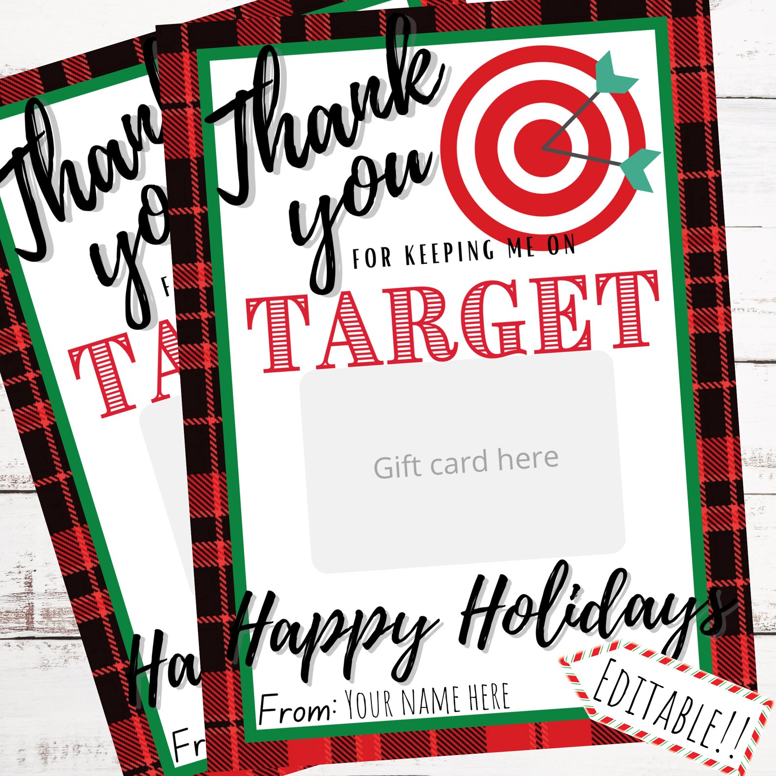Printable Christmas Thank You for Keeping Me on Target Gift Gift Card ...