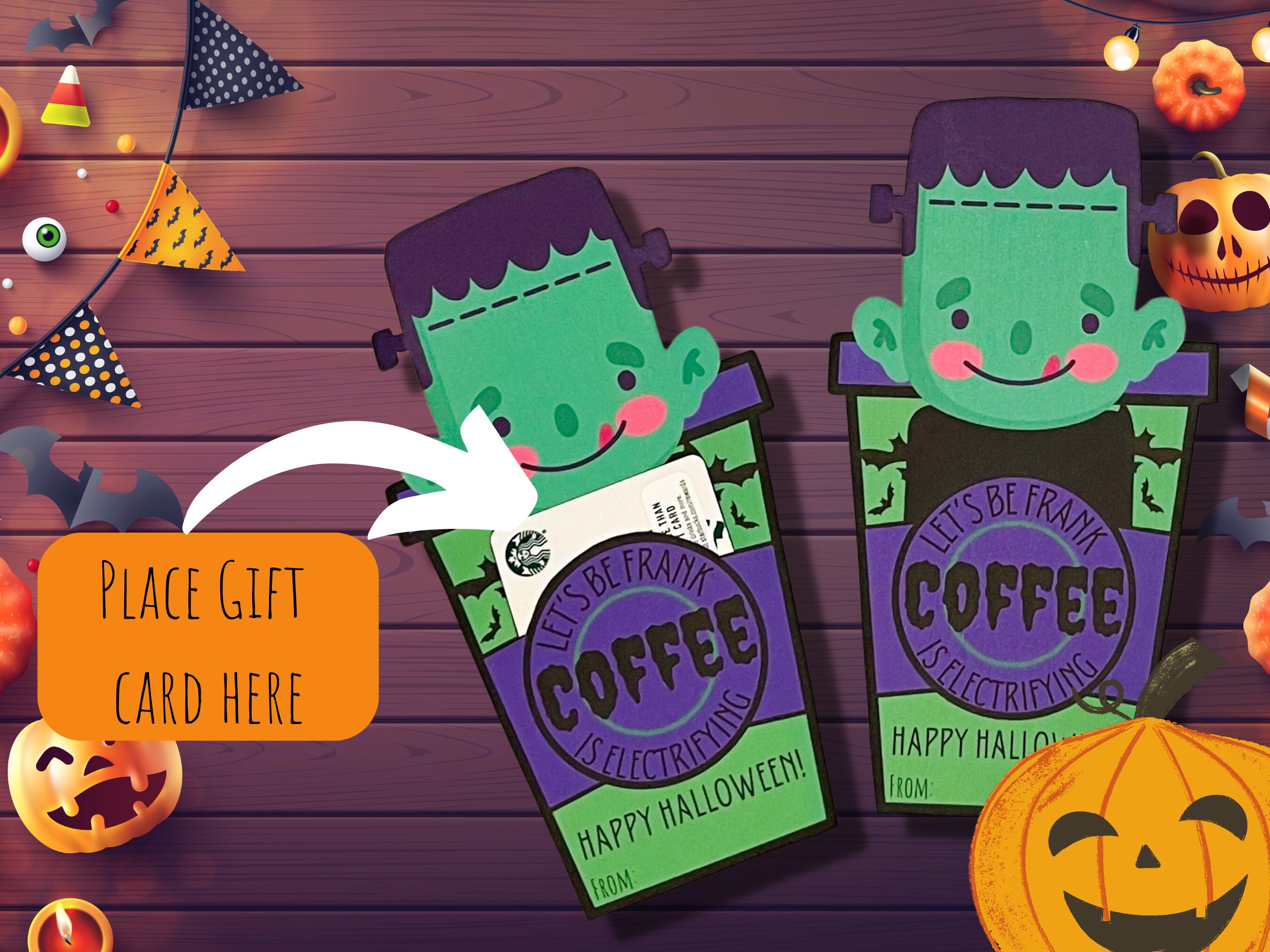 Halloween Printable Frankenstein Coffee Gift Card, Halloween Class ...