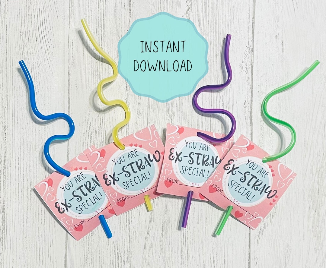 Straw Printable Valentines, Valentine Class Favors, Printable Valentine ...
