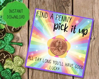 St Patricks Day Printable Find a Penny Gift Tag for Classmates Lucky ...