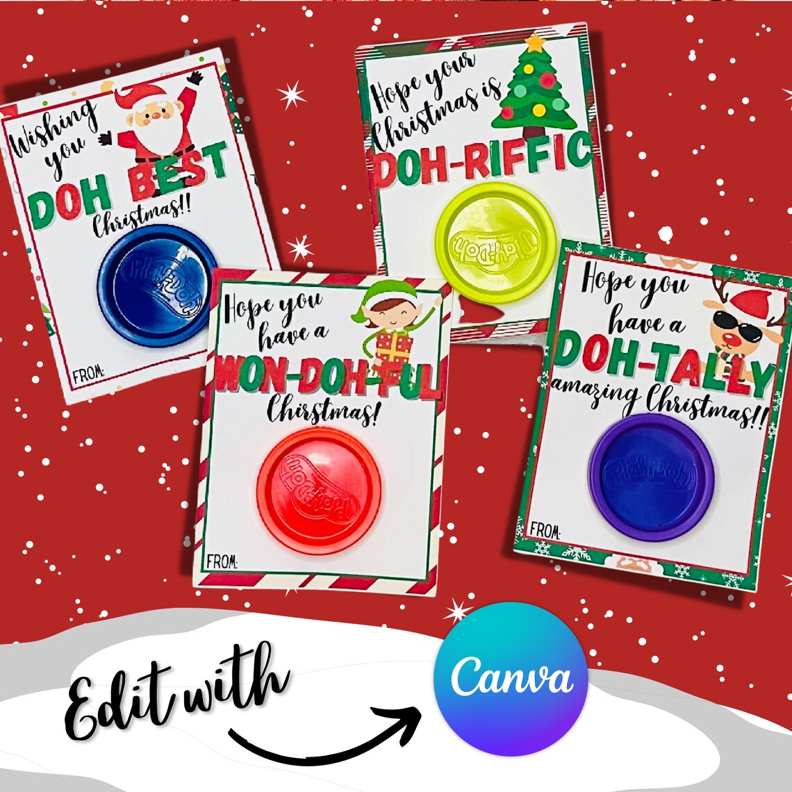 Printable Editable Christmas Playdoh Gift Card, Christmas Class Favors ...