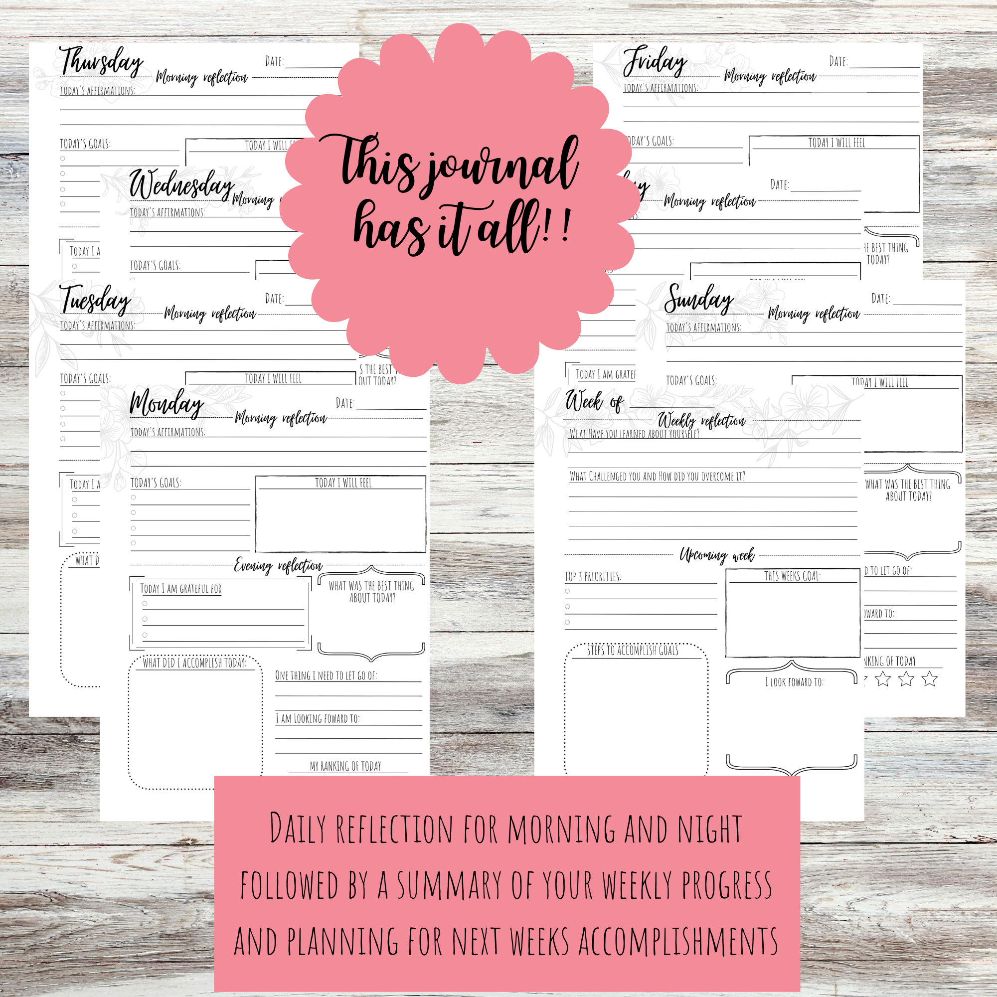 Gratitude Journal Printable, Self-care Printable, Daily Check In, Daily ...